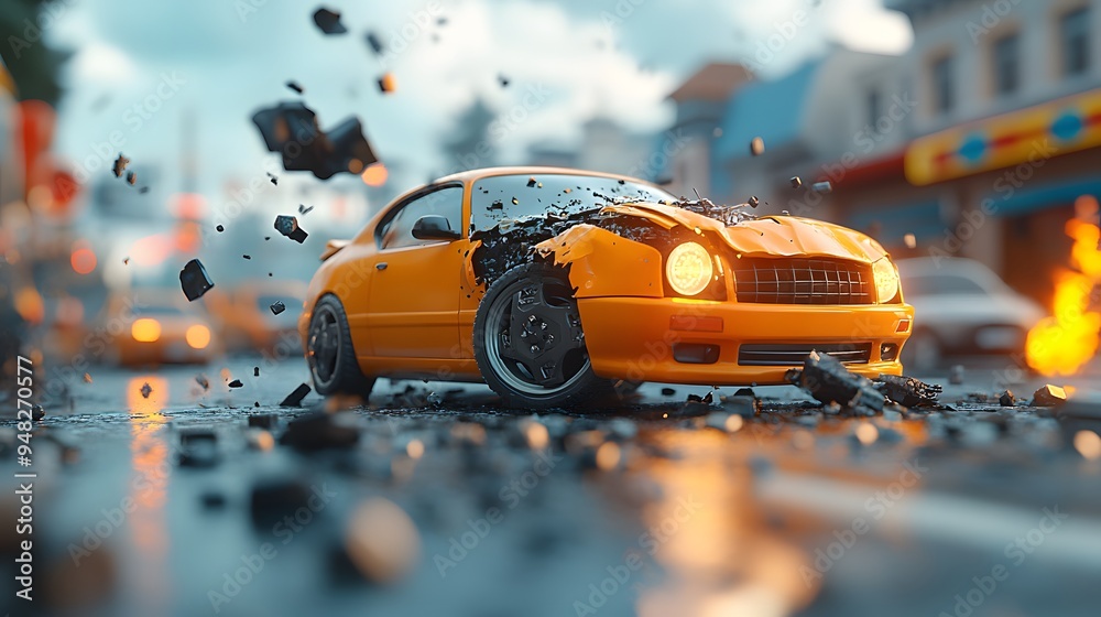 3D animated scene of an insurance agent assessing a car accident claim ...