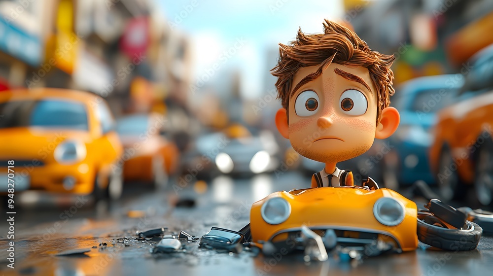 Detailed 3D animation of an insurance agent at the scene of a car ...