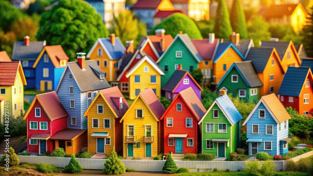 Vibrant miniature houses form a harmonious neighborhood, symbolizing ...