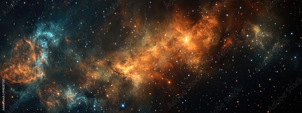 3D cartoon visualization of a nebula and a cluster of stars in deep ...