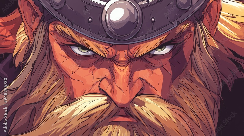 2D cartoon style illustration featuring a male Viking face Stock ...