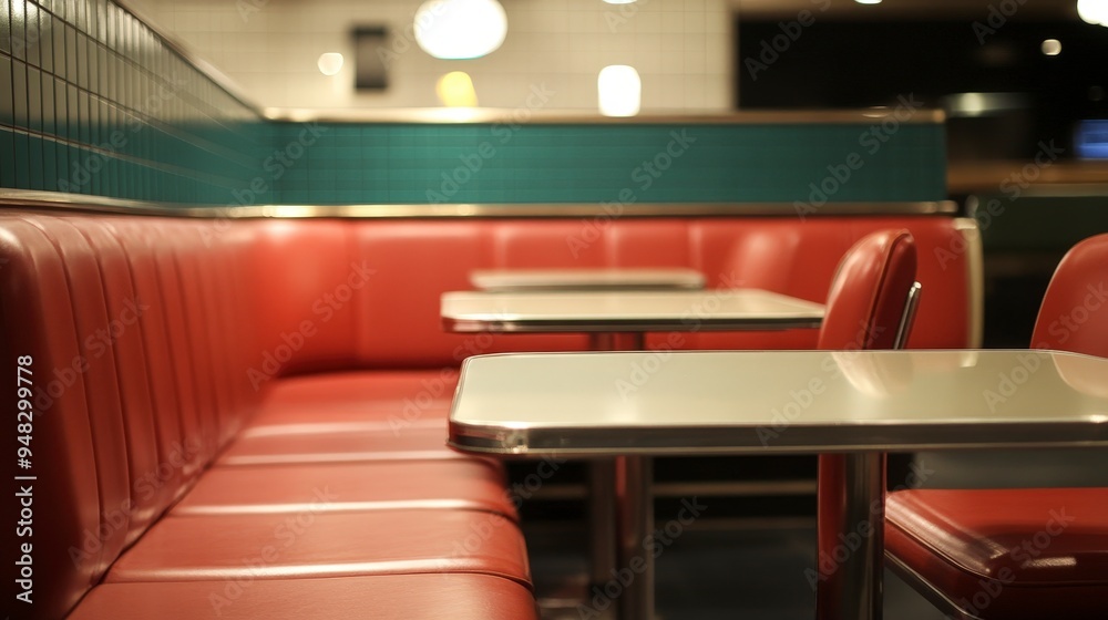 Vintage American Diner Booths and Tables Closeup with Retro Charm ...
