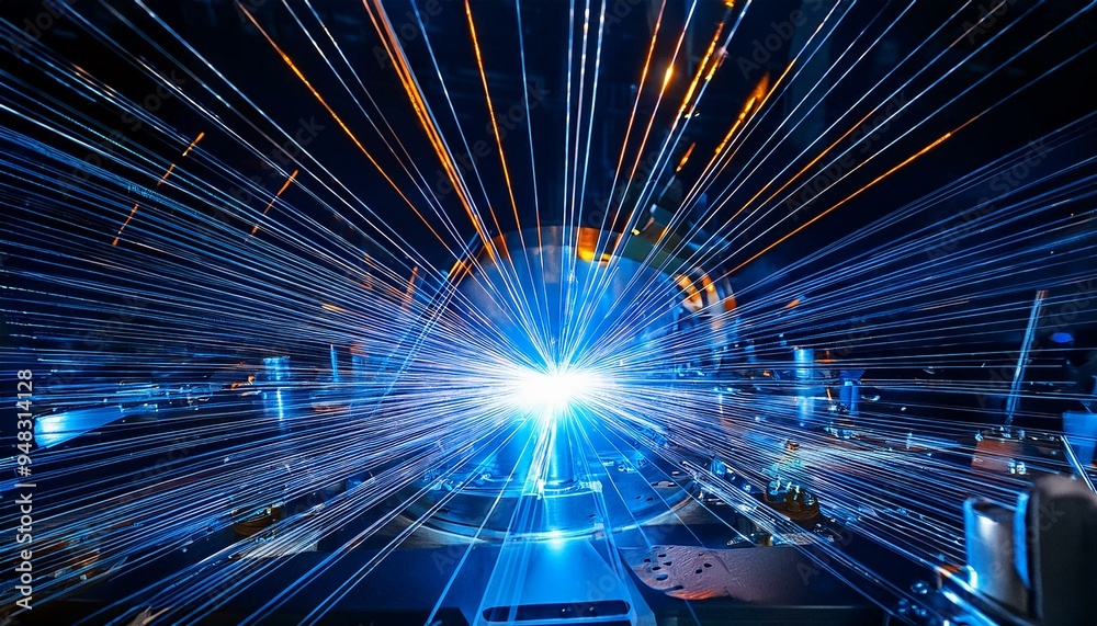 Optical table with multiple laser beams creating a complex light ...