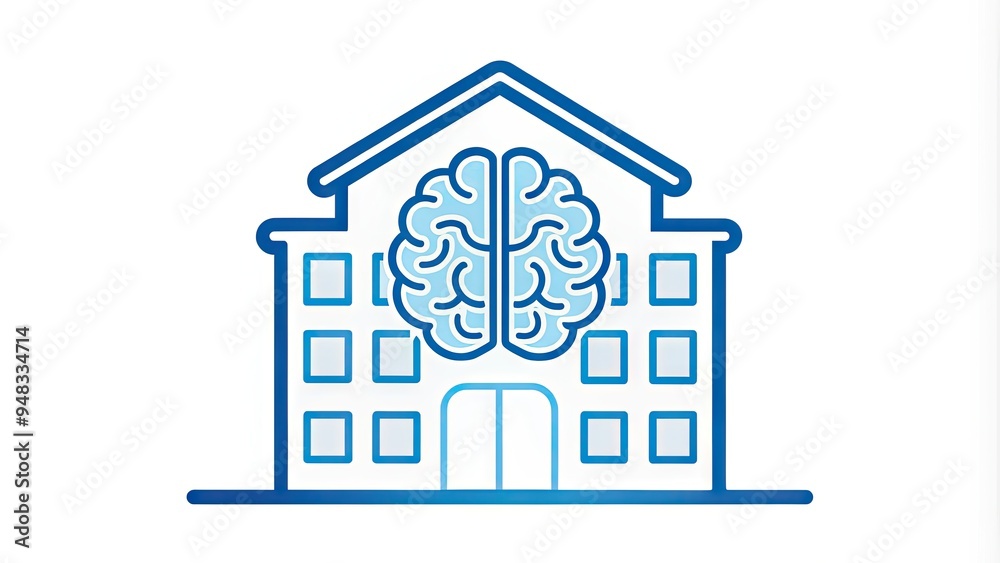 A stylized blue icon representing a psychiatric hospital, featuring a ...