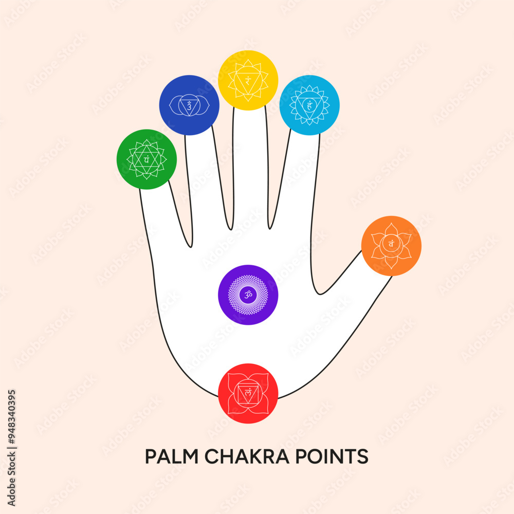 Palm chakra points. Chakras on a hand palm infographic vector ...