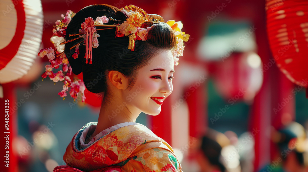 Culture Day in Japan. a holiday in Japan. Japanese architecture. a girl ...