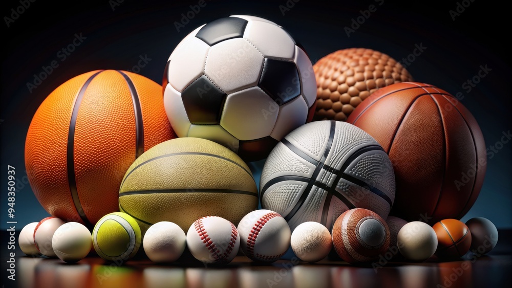 Dynamic composition of various sports balls in a visually appealing ...