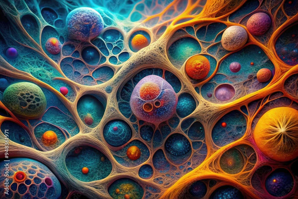 Cellular Tapestry of Life: Dyed in deep hues, cells intertwine and ...