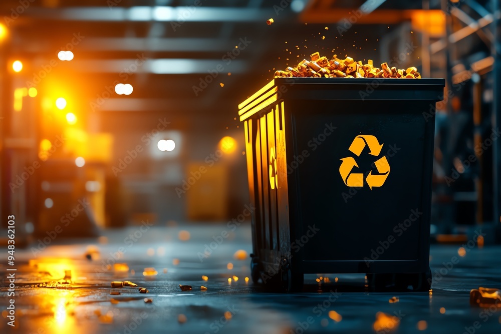 Waste disposal, skip container with hazardous waste symbols, industrial ...