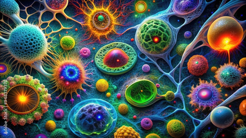 Colorful illustration of cellular structures showcasing various ...