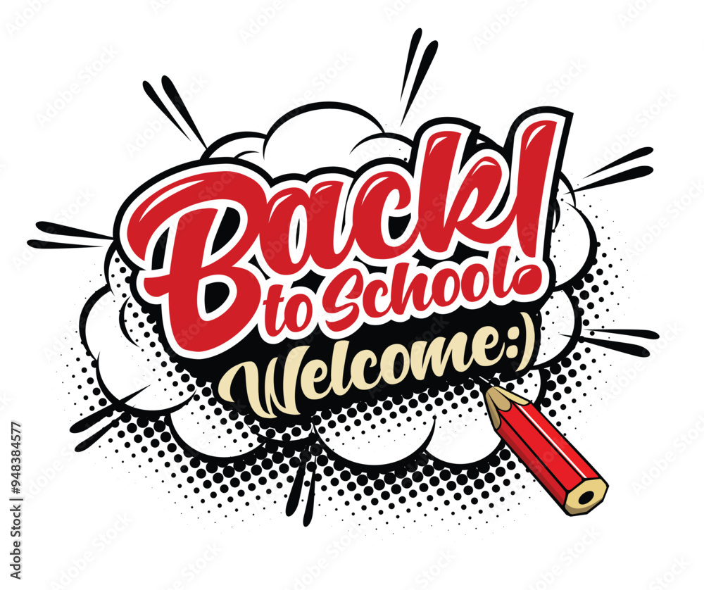 Welcome to school lettering. Template with pencil for invitation ...