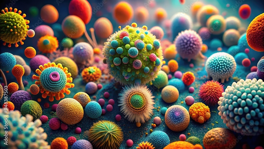 Colorful microscopic image of various shapes and forms of ...
