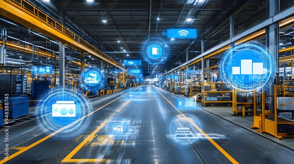 Photograph of a modern smart factory utilizing Internet of Things IoT ...