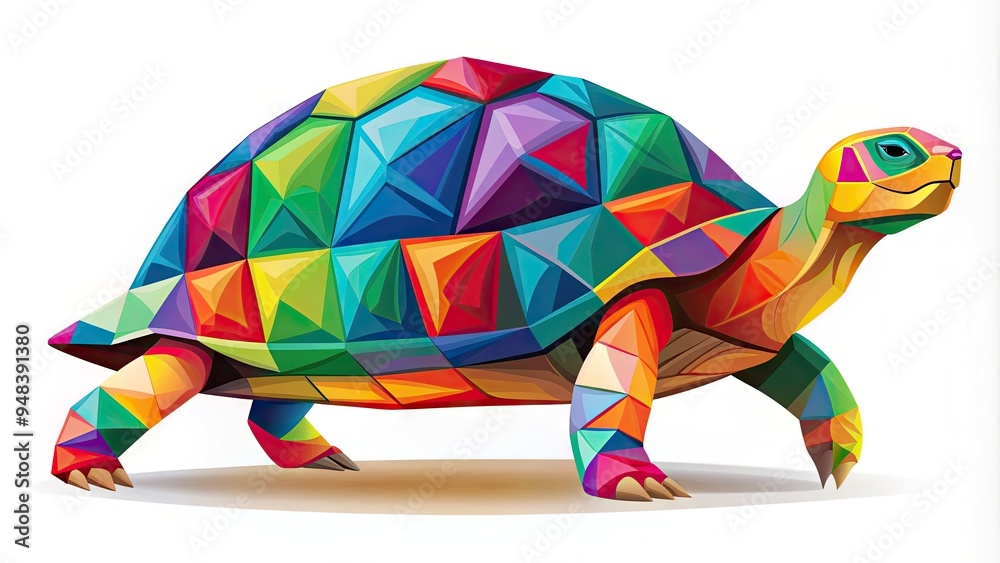 Colorful, stylized illustration of a slow-moving tortoise with shell ...