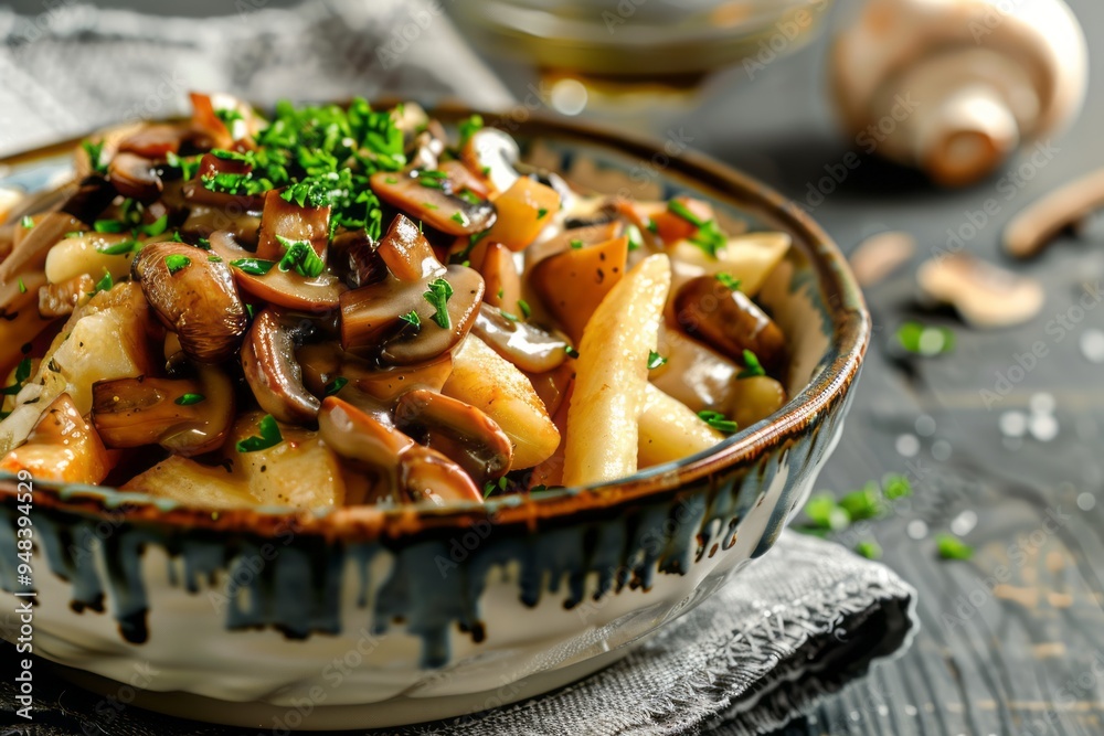 Poutine.Canadian Poutine.Cheese curds.Brown sauce.Gourmet poutine with ...