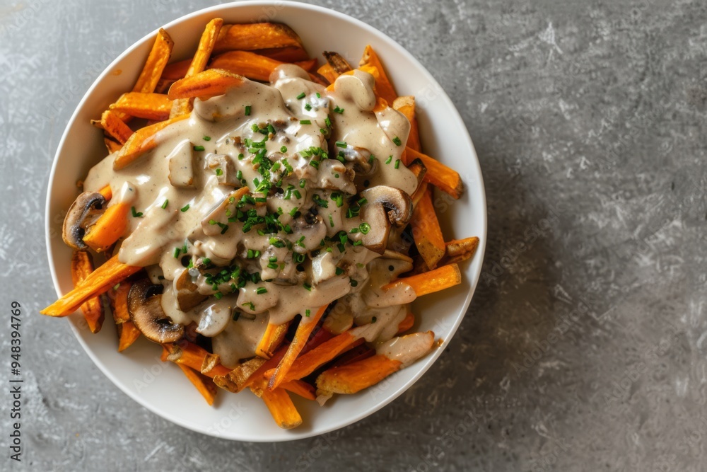 Canadian Poutine.Poutine.Cheese curds.Brown sauce.Vegetarian poutine ...