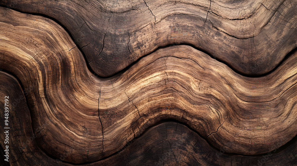 Detailed close-up of dark brown wood with wavy grain patterns and ...