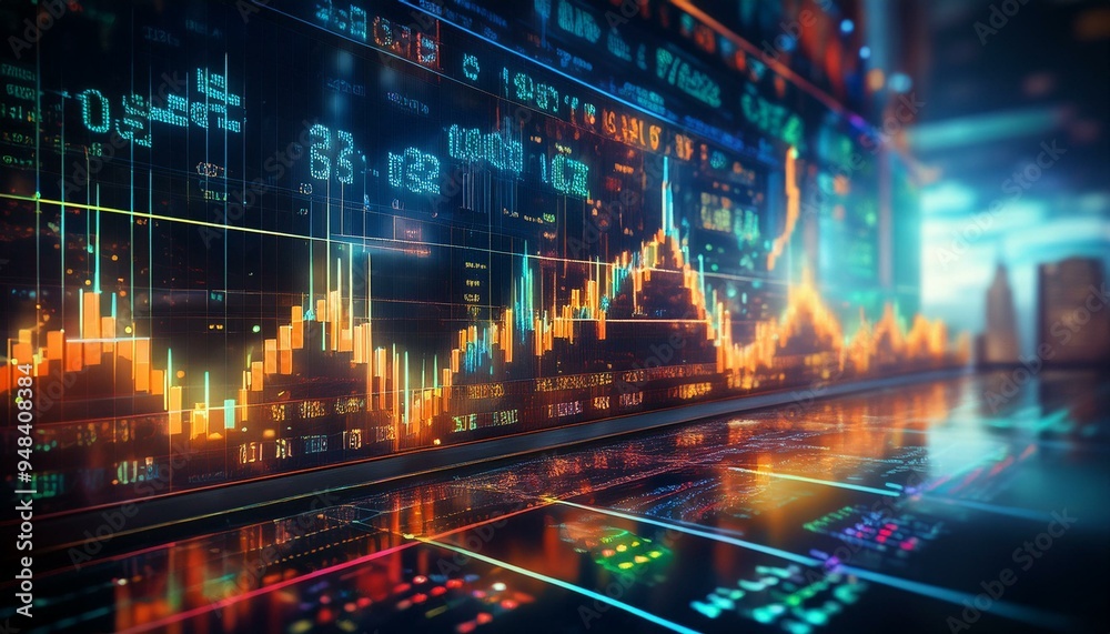 Stock market ticker tape displaying real-time financial algorithm ...