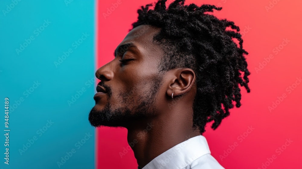 A side profile view of a man with dreadlocks, wearing a white shirt ...