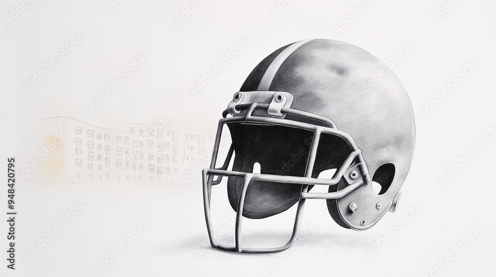 Gridiron Guardian: A photorealistic charcoal drawing of a solitary ...