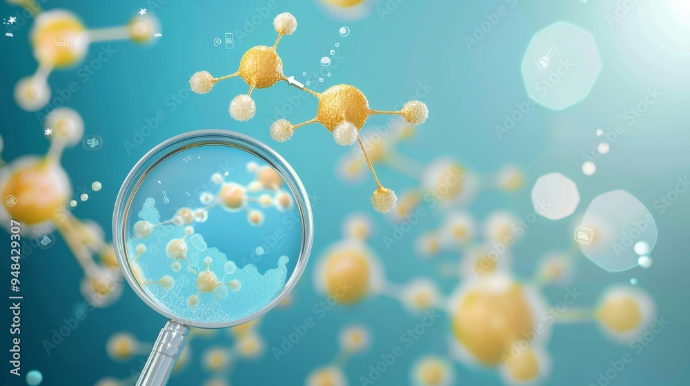 Magnifying Glass Enlarging Hair Molecule Treatment Process Against a ...