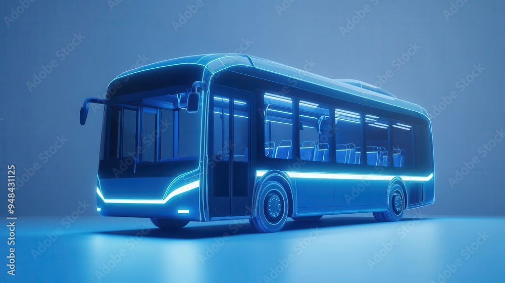 Futuristic electric bus with blue neon lights, showcasing modern public ...