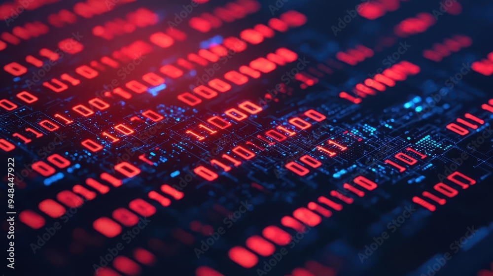 Cybersecurity breach depicted as a glitch in the network matrix ...