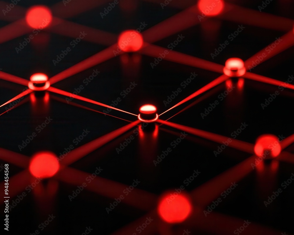 Conceptual image of a network attack, jagged red lines disrupting a ...