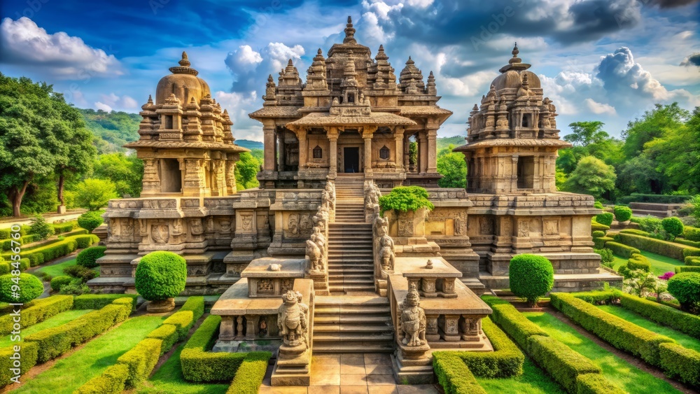 Majestic ancient structure with intricate stone carvings and regal ...