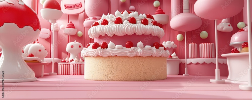 A cozy bakery in a dessert village with walls made of sponge cake ...