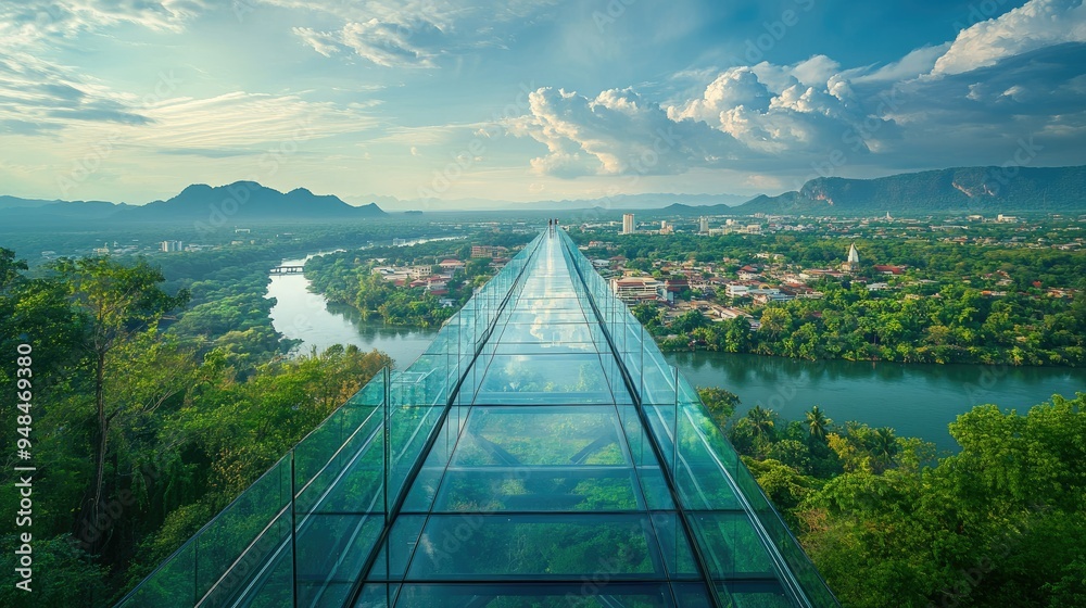 The transparent glass Skywalk in Kanchanaburi, Thailand, capturing the ...