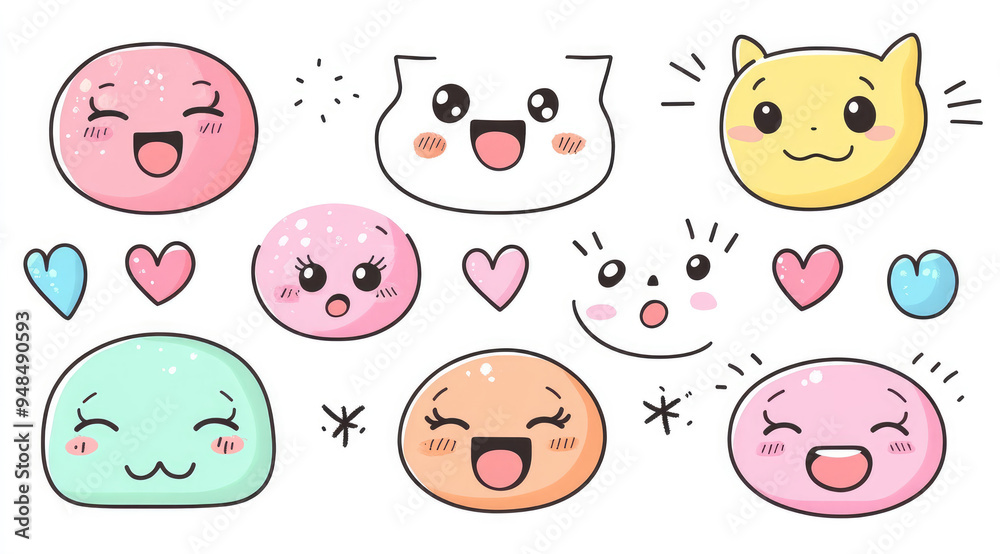 Cute, kawaii doodle clip art with various expressions and emotions of ...