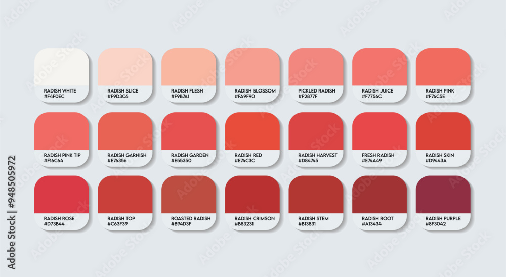 Radish Color Palette, Radish Red Color Guide Palette with Color Names ...
