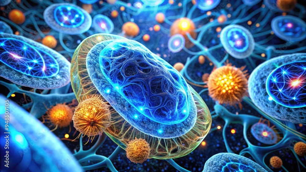 Microscopic image of cellular structures, showcasing intricate networks ...