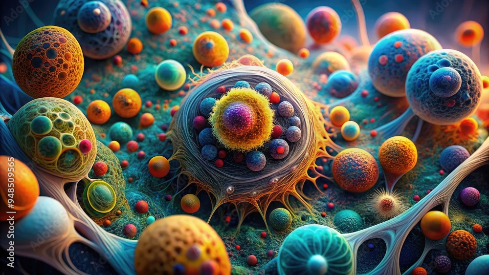 Microscopic view of biological cells under examination, showcasing ...
