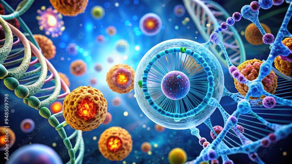 Microscopic view of cellular structure, illustrating mitosis and cell ...