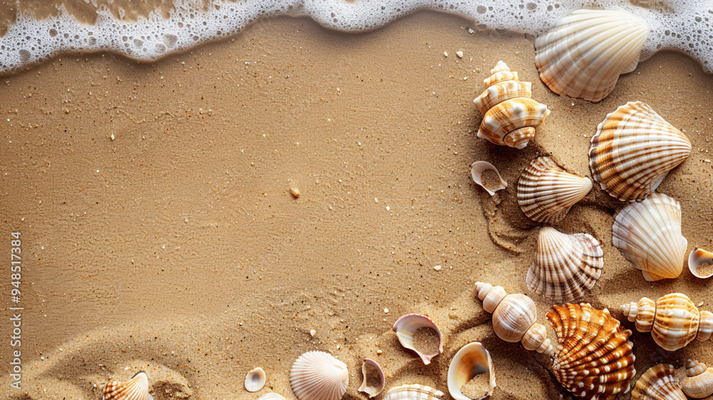 Ocean water top view of shells seashell with copy paste empty place for ...