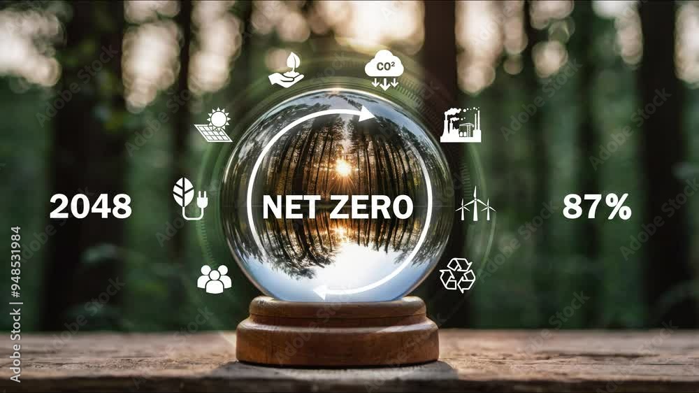 Net zero and carbon neutral concept.Globe Glass with Net zero icons In ...