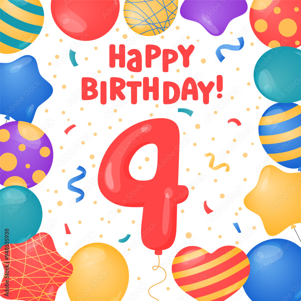 Happy Birthday 4 years card design. Fourth Birthday celebration. Vector ...
