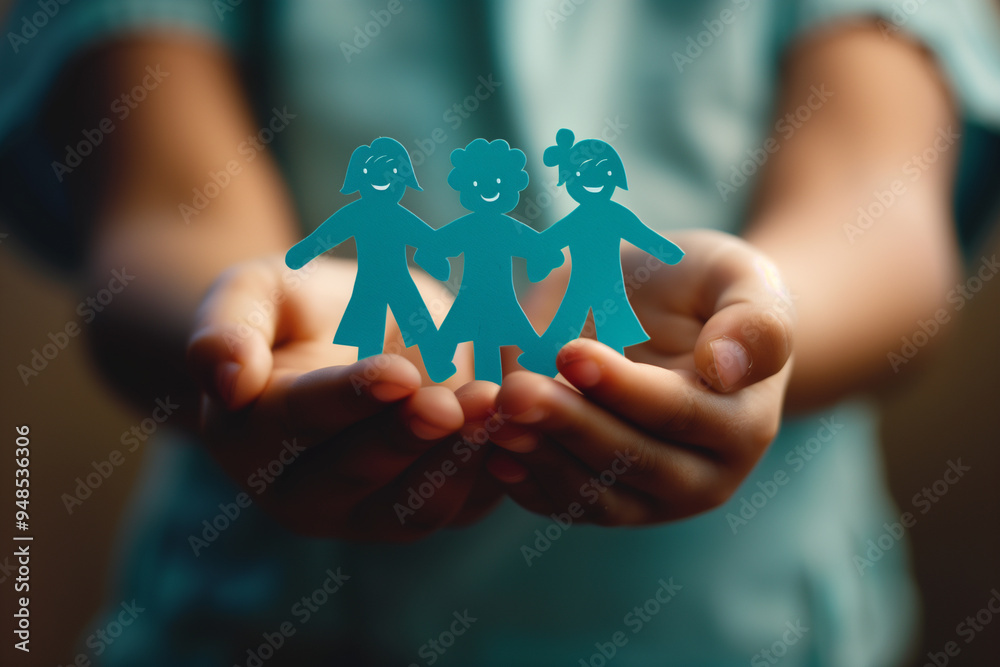 Close-Up of Hands Holding Paper Cutouts of Family Figures, Symbolizing ...