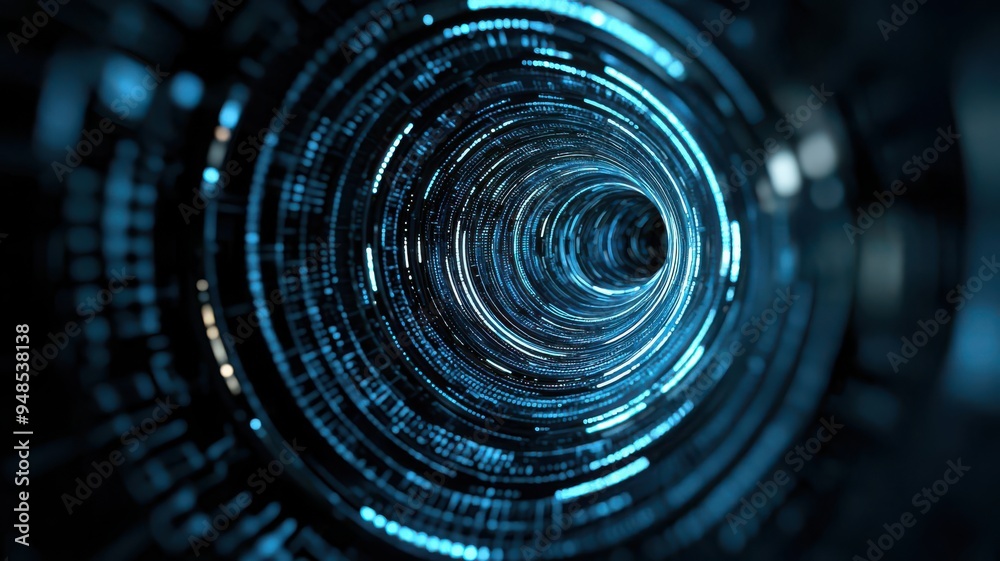 Space-time vortex emanating from a high-tech time machine, creating a ...