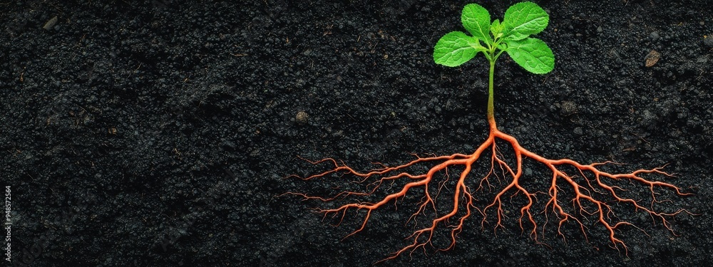 A visually striking image of a plant root system surrounded by ...