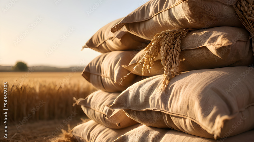 Wheat Grain Sack Bag with plants Closeup Farming Cereal Food Harvest ...