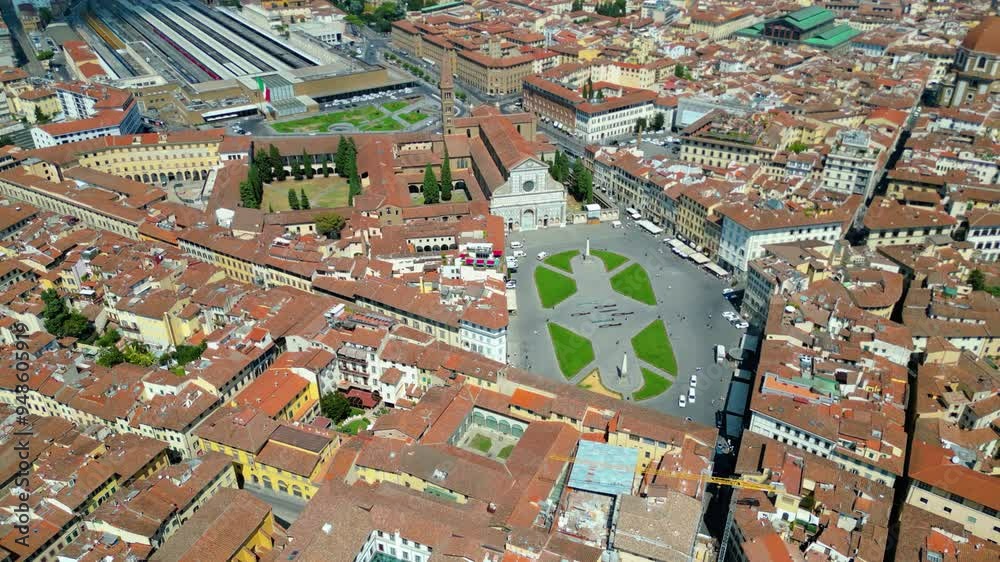 An aerial view of Florence, Italy, captured by a drone, highlighting ...