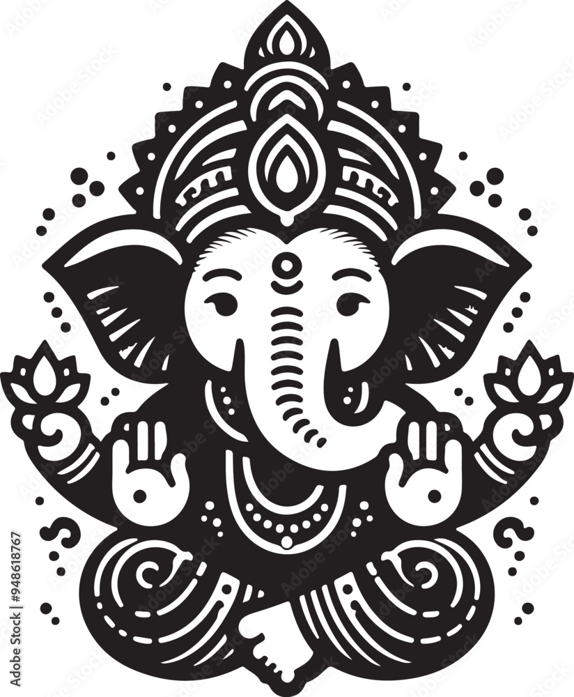 Indian God Ganapati Simple 2D Cute Single Characters with Silhouette ...