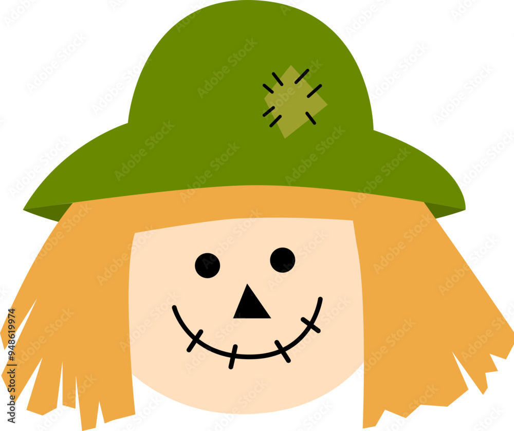 Cute flat scarecrow head isolated vector. Scarecrow face vector ...