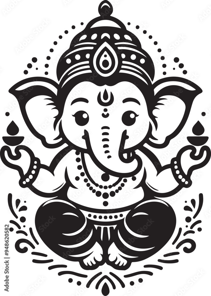Indian God Ganapati Simple 2D Cute Single Characters with Silhouette ...