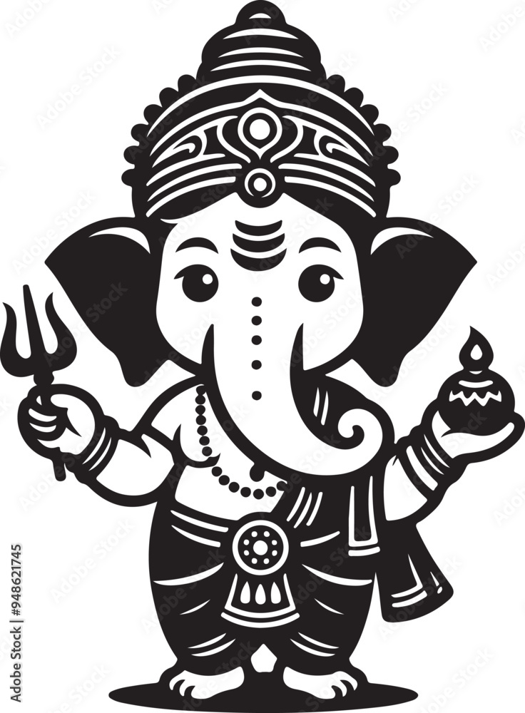 Indian God Ganapati Simple 2D Cute Single Characters with Silhouette ...