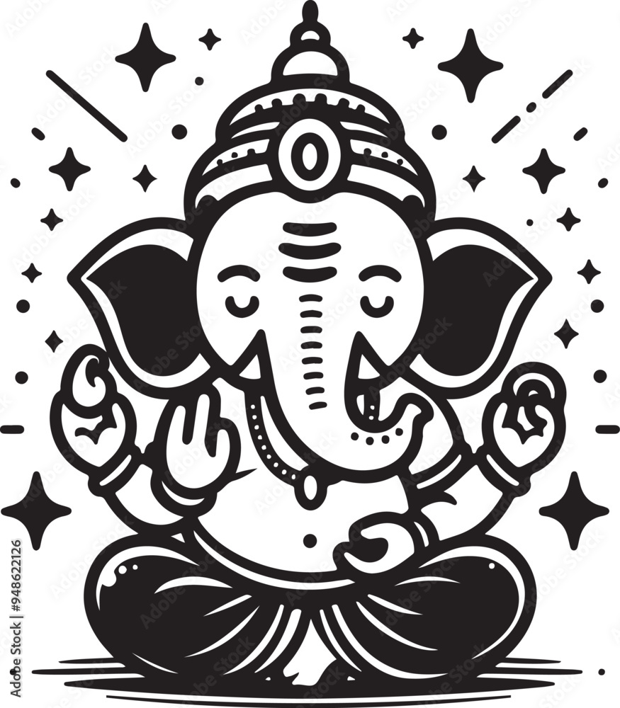 Indian God Ganapati Simple 2D Cute Single Characters with Silhouette ...