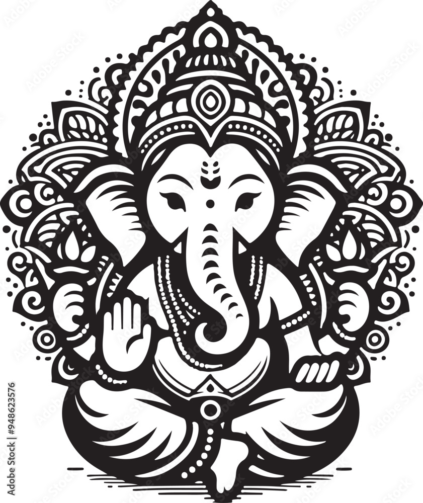 Indian God Ganapati Simple 2D Cute Single Characters with Silhouette ...